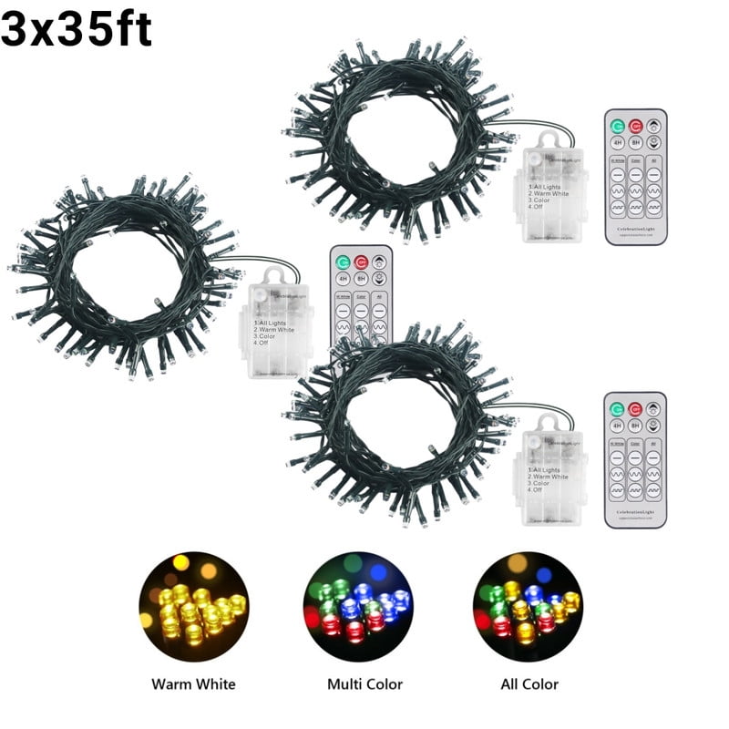 3-Pack 35ft Battery Powered Christmas Lights for Wreaths & Garlands, 75 ...