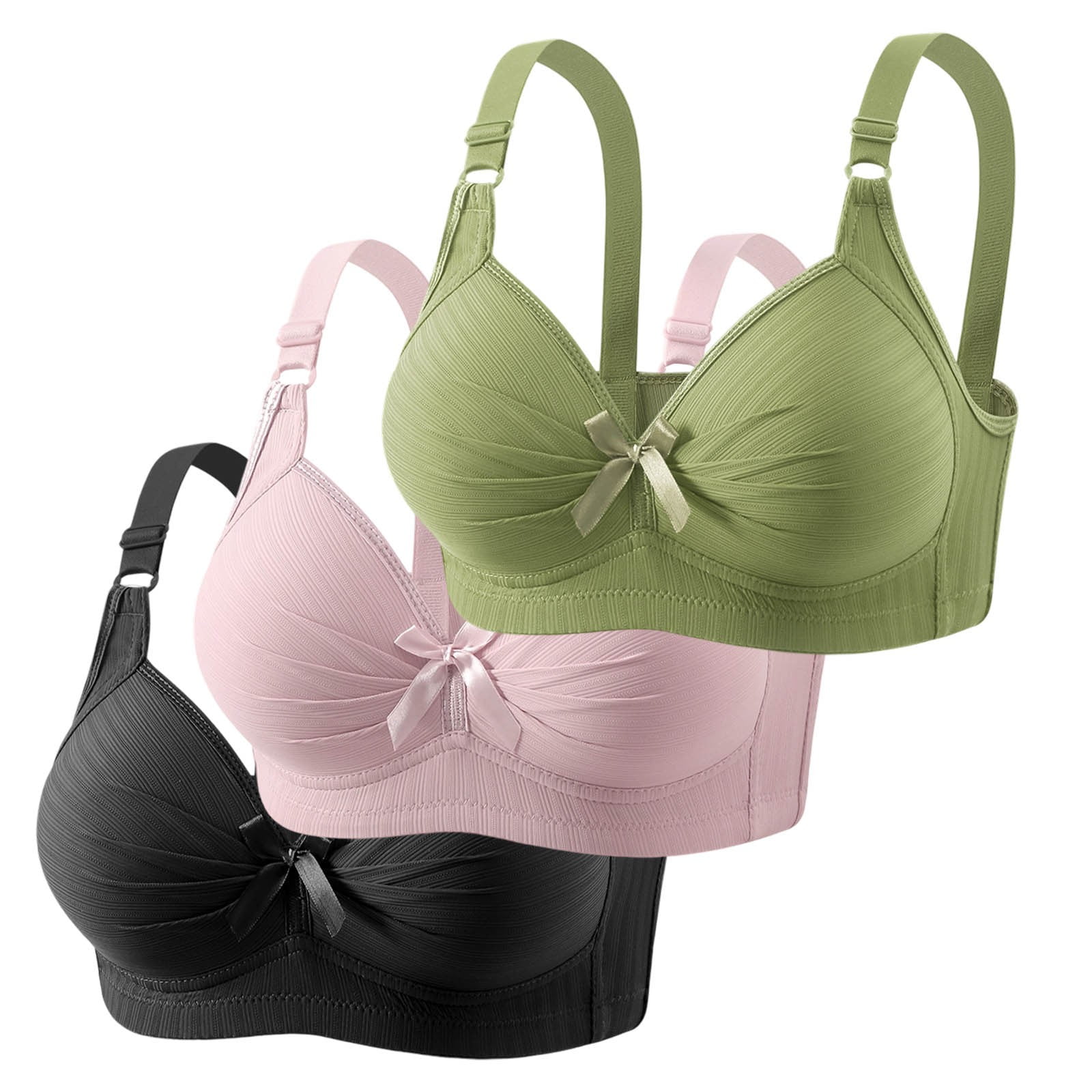 3 Pack 36-50 B/C/D Cup Wireless Bras – Plus Size Seamless No Underwire ...