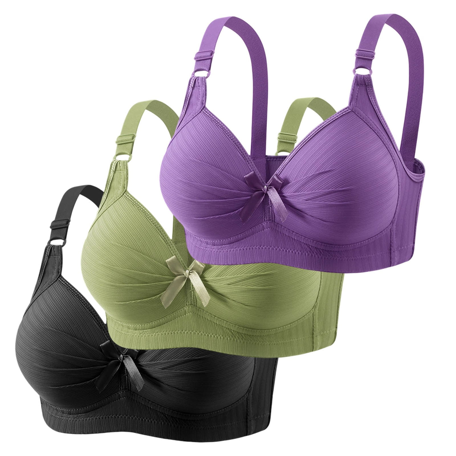 3 Pack 36-50 B/C/D Cup Wireless Bras – Plus Size Seamless No Underwire ...