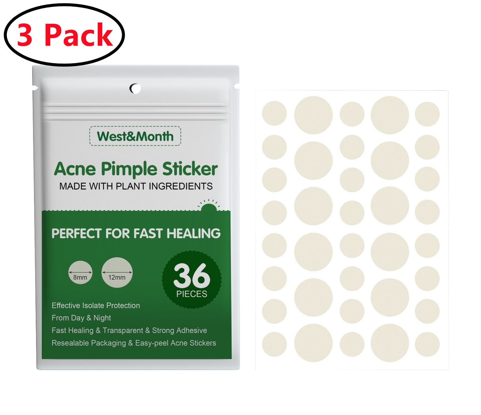 3 Pack 36PCS Ultra Invisible Acne Patches Salicylic Acid Acne Patches ...