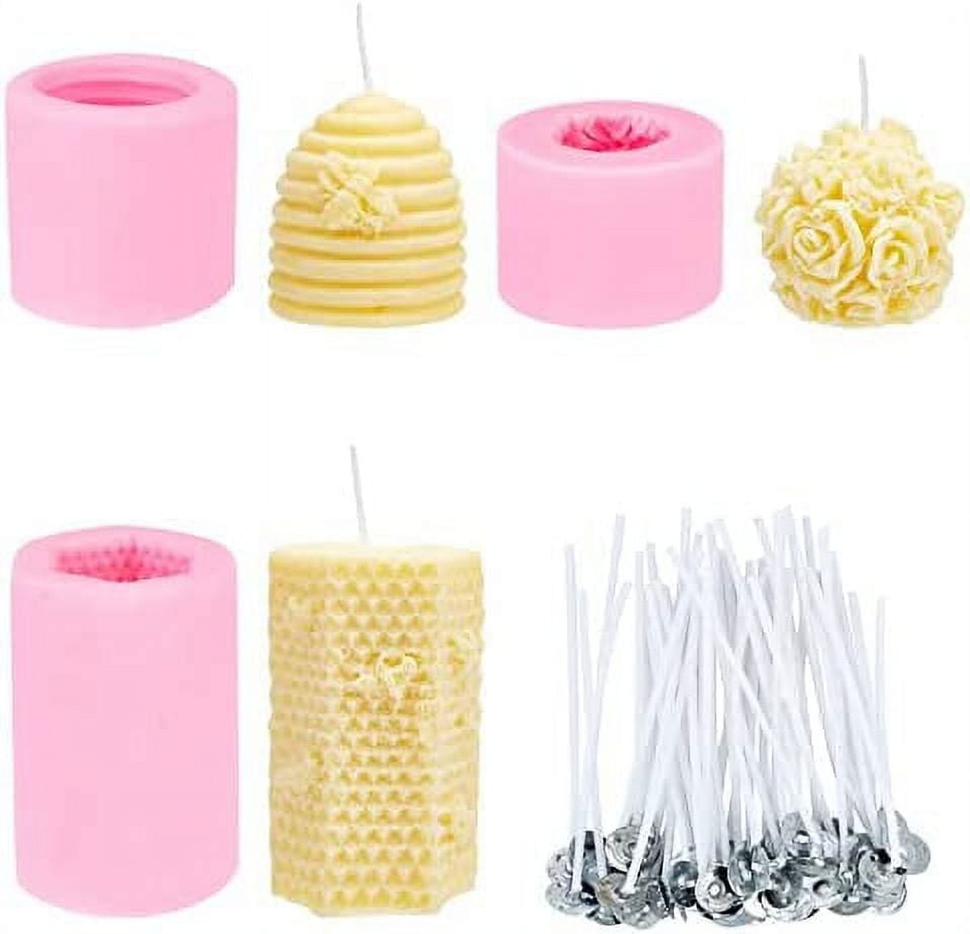 3 Pack 3D Bee Honeycomb Silicone Candle Molds with 50pcs Candle Wicks ...
