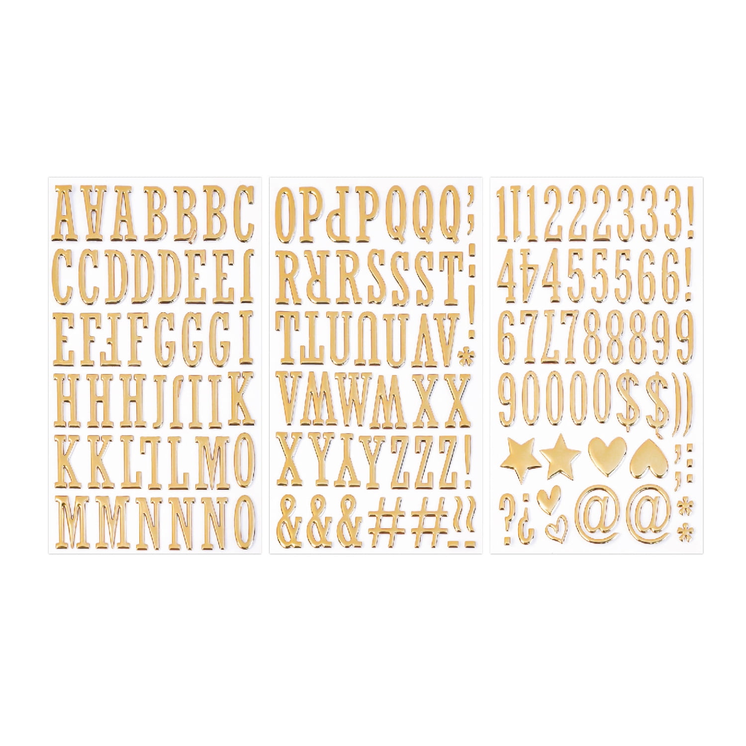 3-Pack 3D Gold Puffy Alphabet, Number & Symbol DIY Stickers for ...