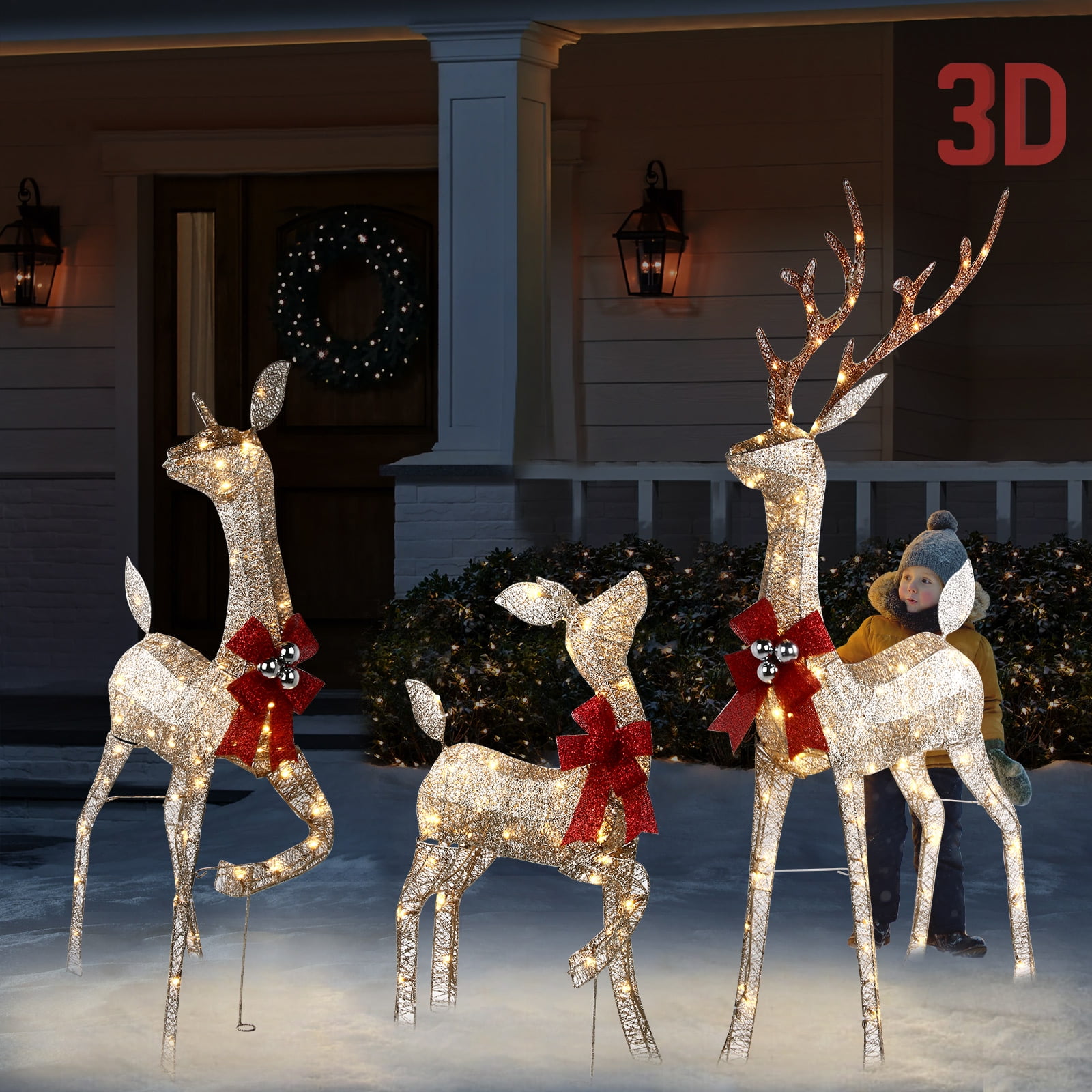 3 Pack 3D LED Lighted Christmas Reindeer Deer Family (5ft Buck & 4ft ...