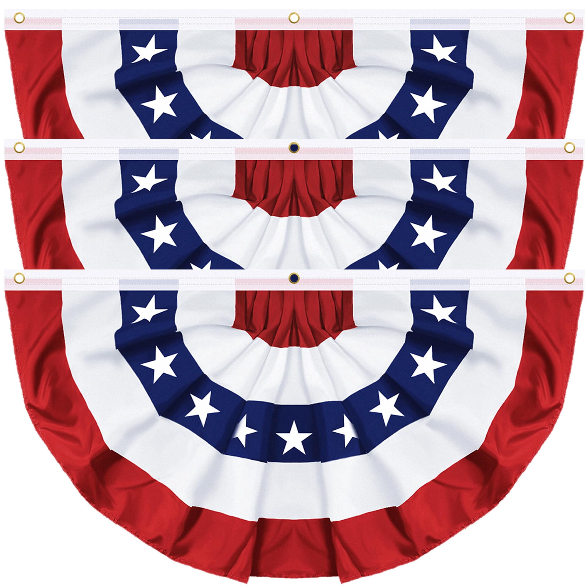 3 Pack 3x6 FT USA Pleated Fan Flag, Bunting Flag Patriotic Half Fan ...
