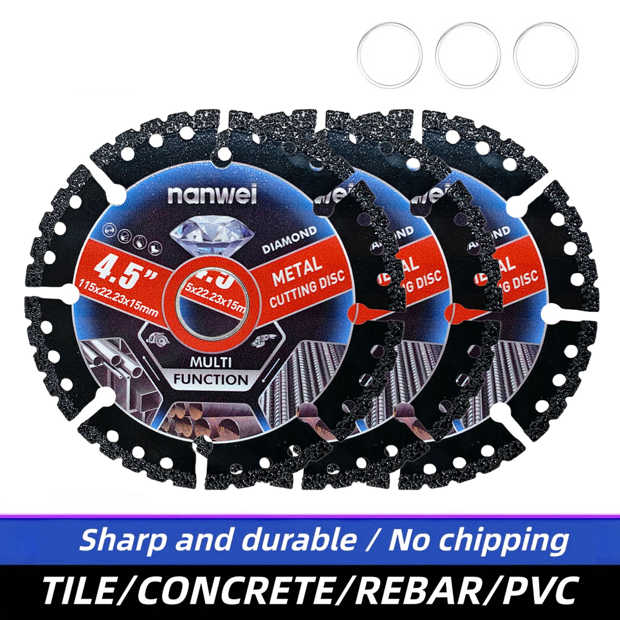 3 Pack 4.5 Inch Welded Diamond Cutting Discs, Dual-Purpose Long-Lasting ...