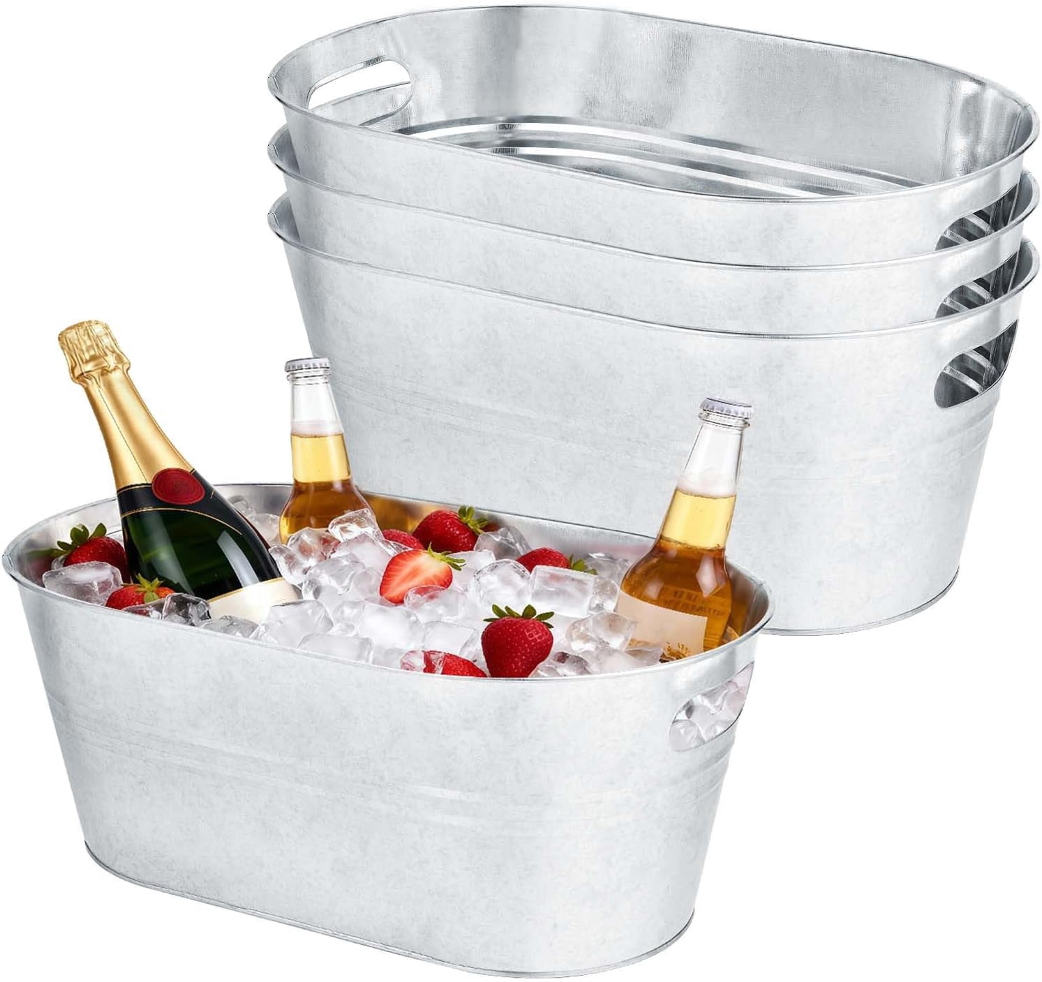 3 Pack 4 Gallon Galvanized Ice Buckets Metal Champagne Drink Cooler ...