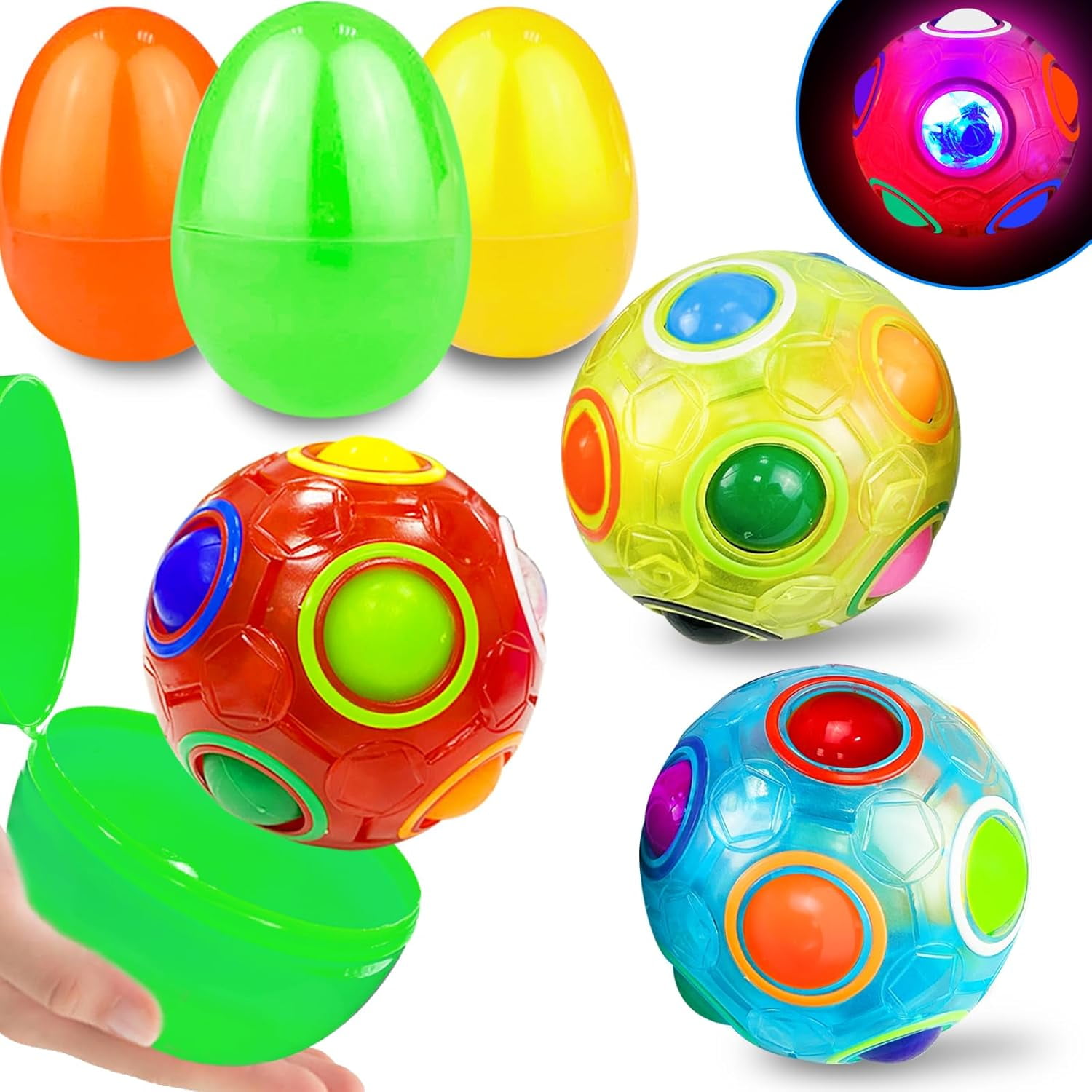 3 Pack 4" Jumbo Prefilled Easter Eggs Glowing Rainbow Puzzle Balls, Magic Cube Stress Relief ...