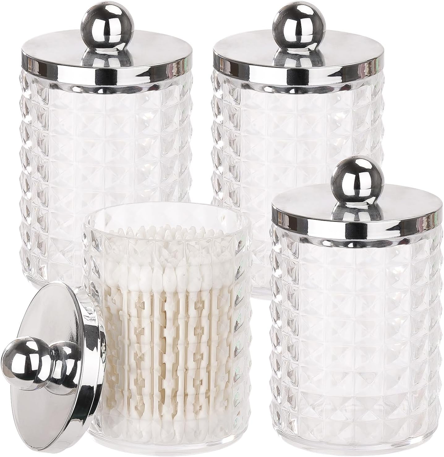 3 Pack / 4 Pack Plastic Cotton Swab Ball Pad Holder, Dispenser for ...