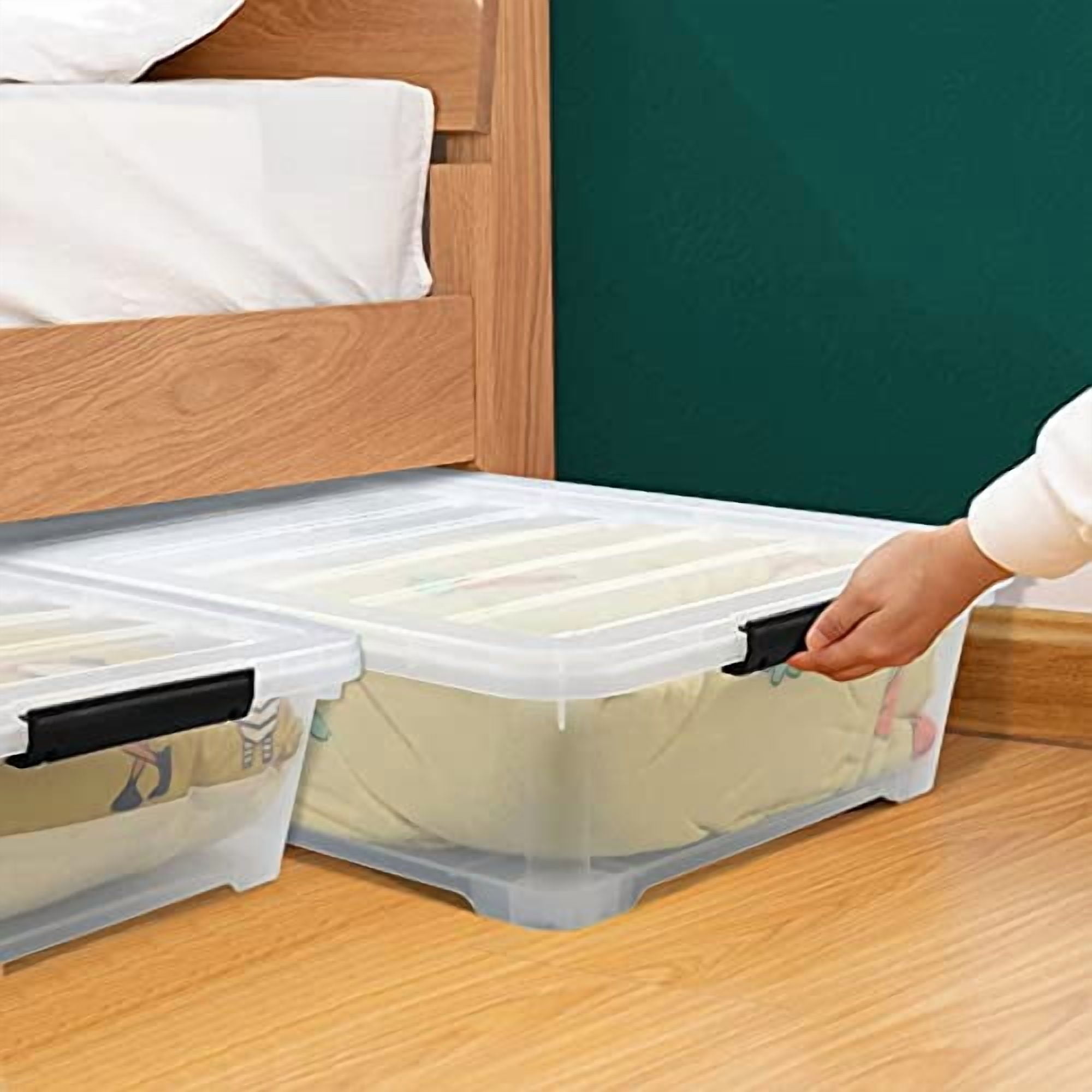 3-Pack 40 Quart Plastic Underbed Storage Box, Large Clear Under Bed ...