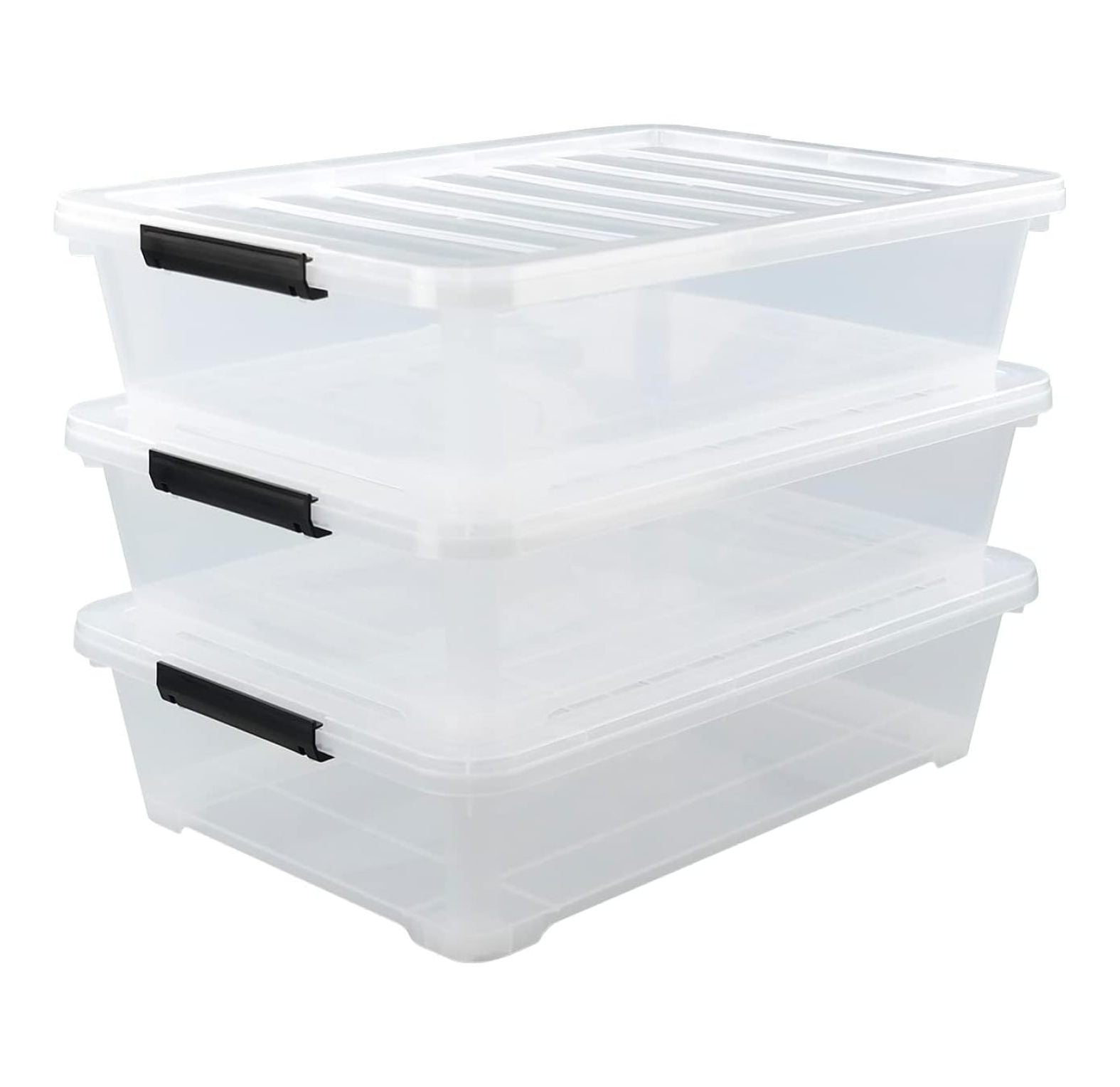 3-Pack 40 Quart Plastic Underbed Storage Box, Large Clear Under Bed ...