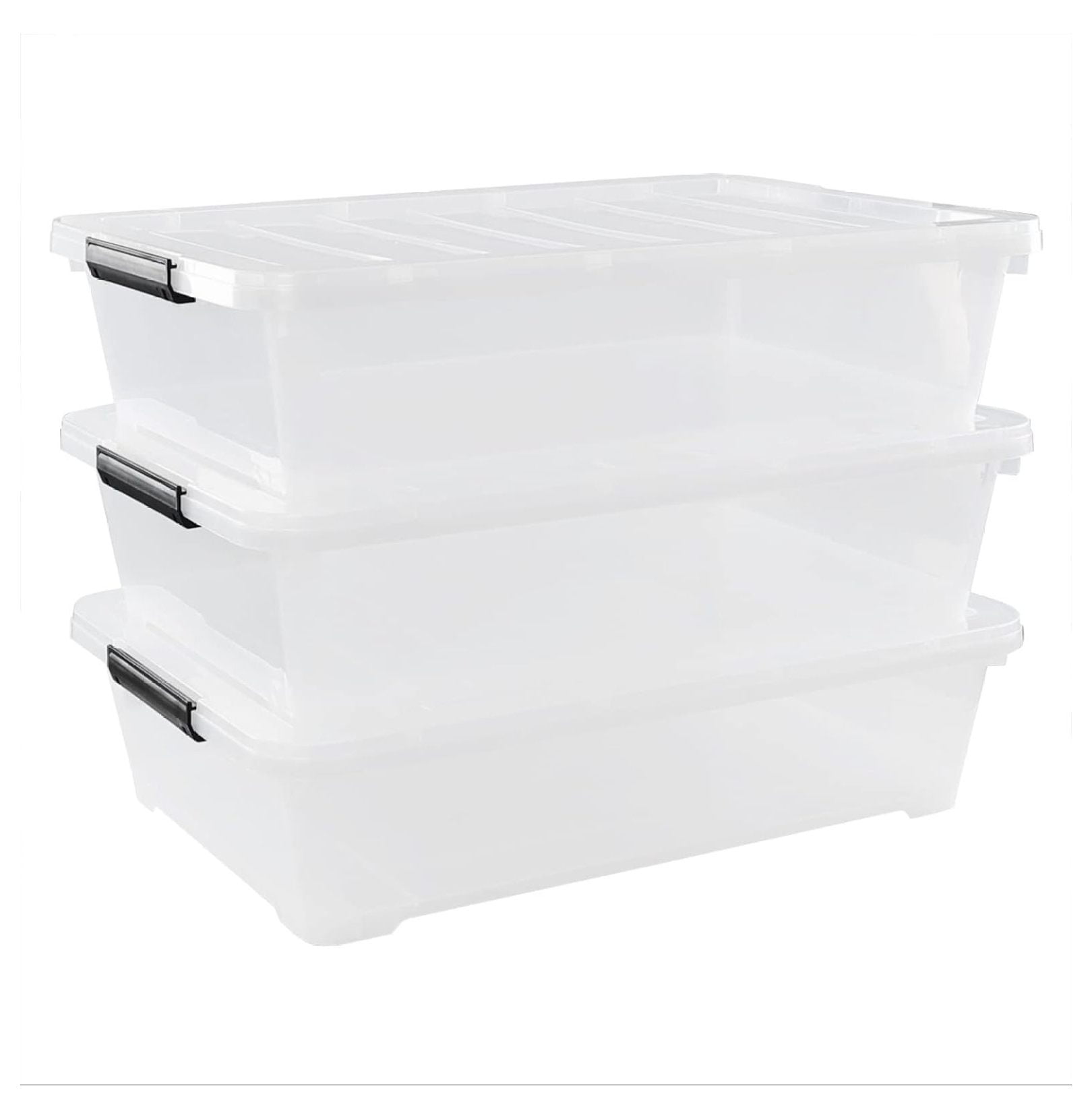 3 Pack 40 Quarts Under Bed Storage Box, Plastic Large Shallow Box with ...