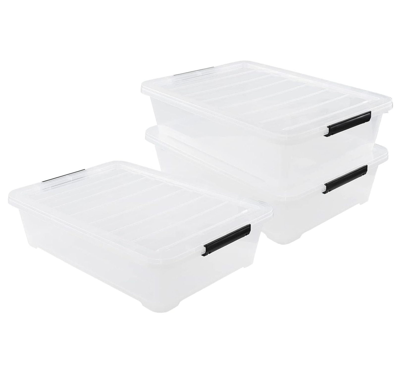 3 Pack 40 Quarts Under Bed Storage Box, Plastic Large Shallow Box with ...