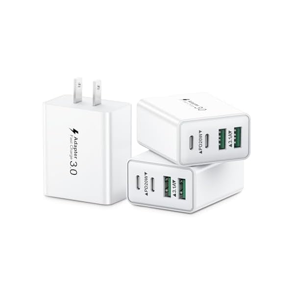 3-Pack 40W USB C Charger Block, 4-Port Type C Charger Fast Charging ...
