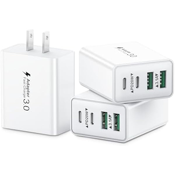3-Pack 40W USB C Charger Block, 4-Port Type C Charger Fast Charging ...