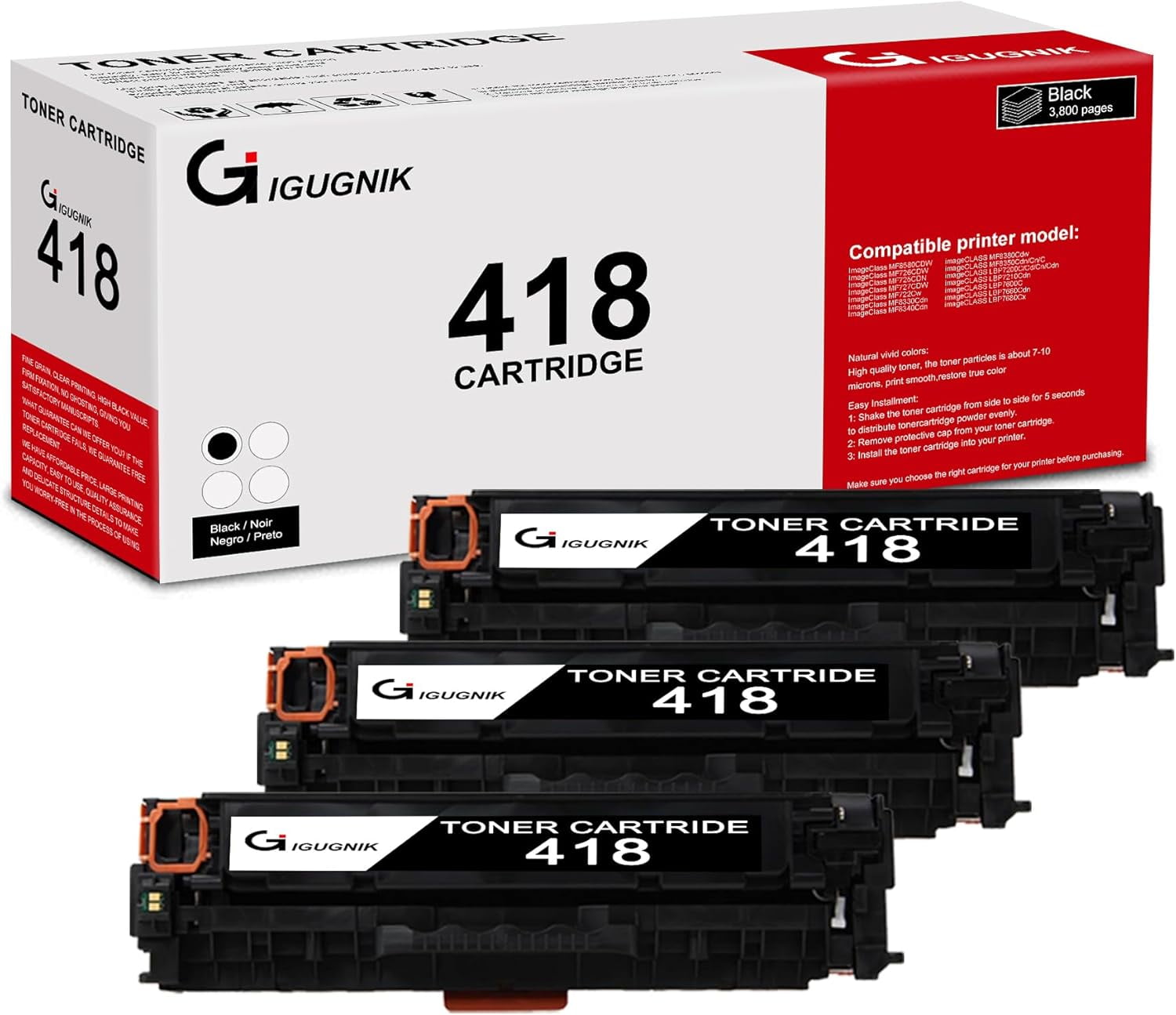 3 Pack 418 Black Toner Cartridge Compatible 418 Replacement for Canon ...