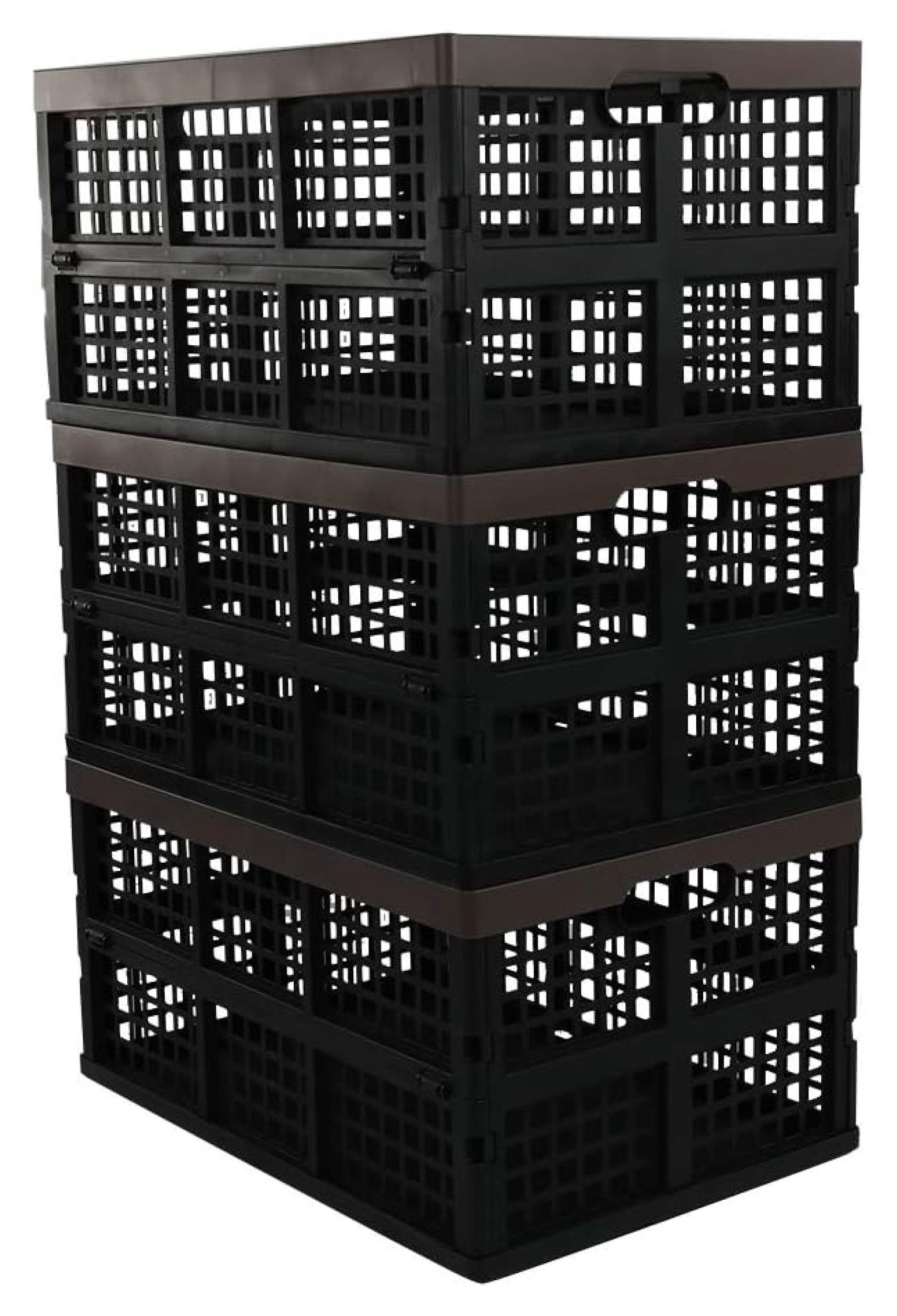 3-Pack 42 L Plastic Collapsible Storage Crates, Stacking Folding ...