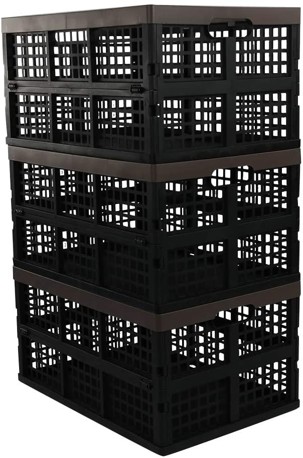 3-Pack 42 L Plastic Collapsible Storage Crates, Stacking Folding ...