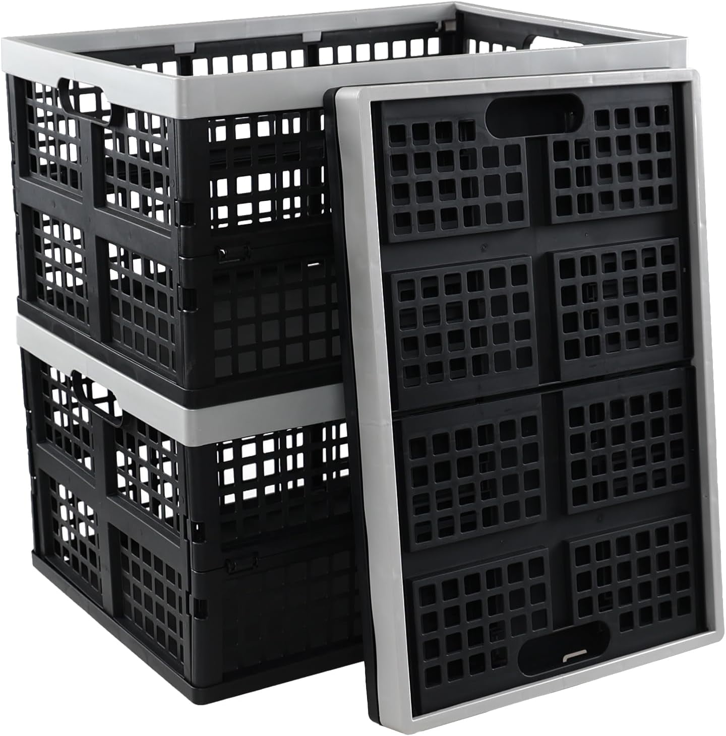 3 Pack 42 L Plastic Stackable Collapsible Storage Crates, Large Folding ...