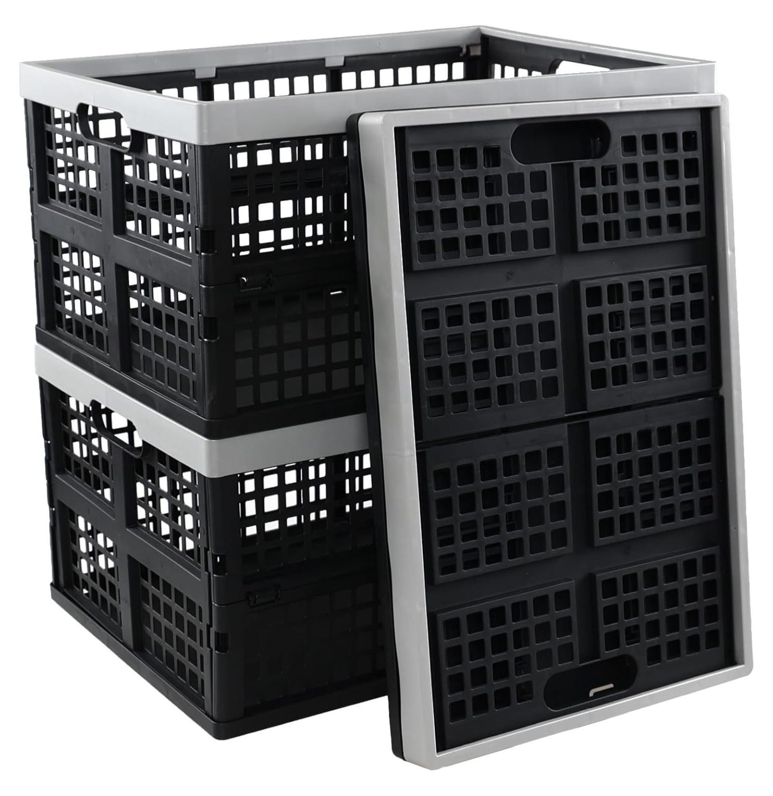 3 Pack 42 L Plastic Stackable Collapsible Storage Crates, Large Folding ...