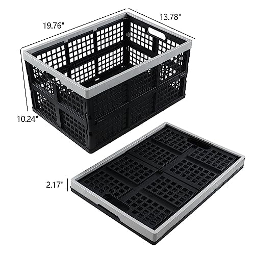3 Pack 42 L Plastic Stackable Collapsible Storage Crates, Large Folding ...