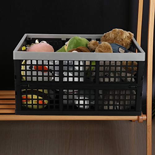 3-Pack 42 Liter Large Foldable Storage Crates, Collapsible Plastic ...