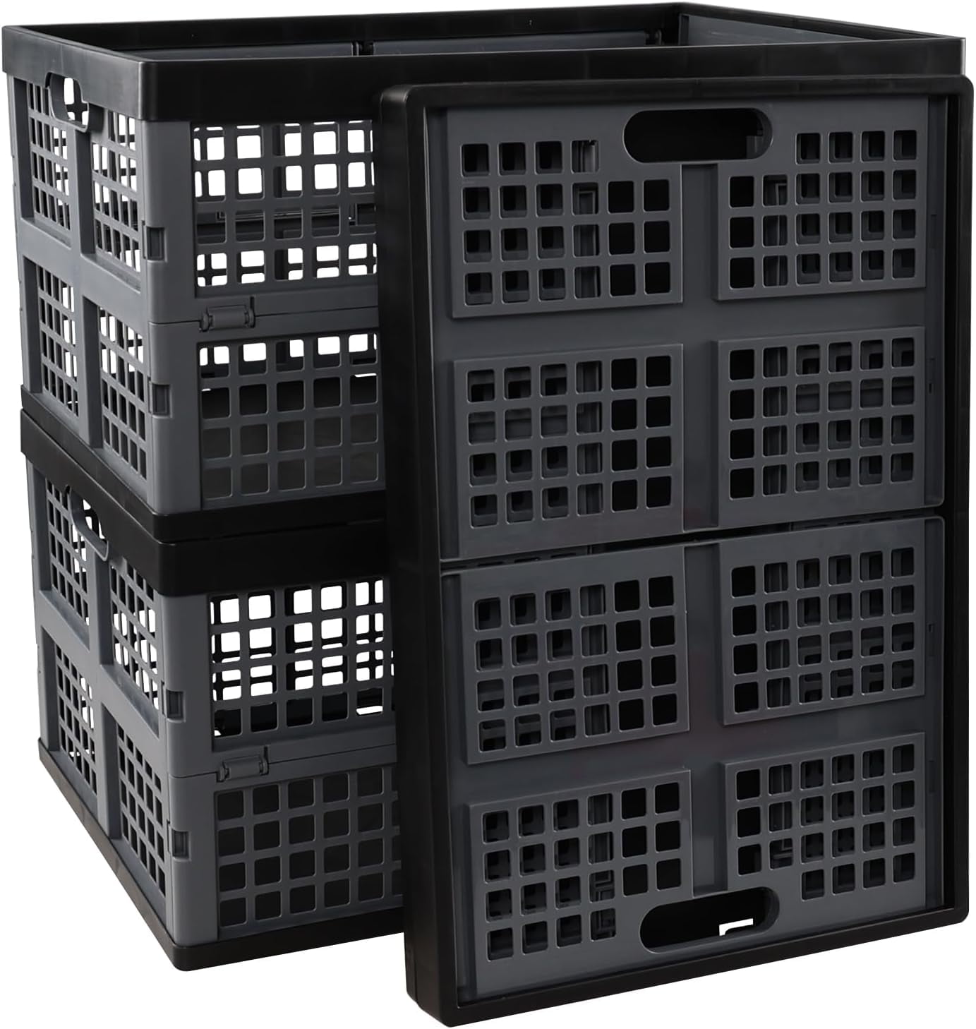3-Pack 42 Liter Large collapsible Plastic Crates, Folding Storage ...