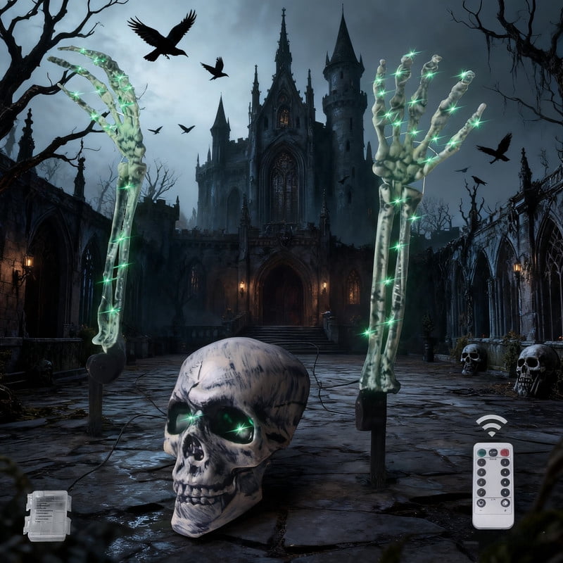 3-Pack 45" Light-Up Skeleton Arms with Skull, Battery-Powered ...