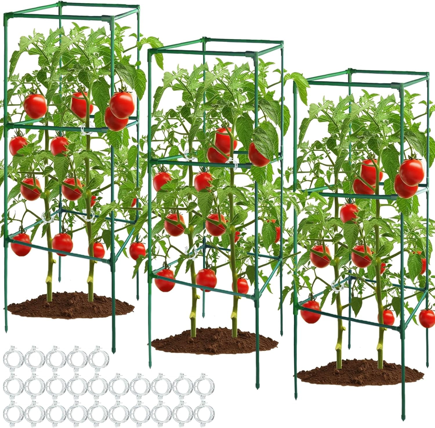 3 Pack 47 * 15.7 * 15.7IN Tomato Cages with 25 Clips for Garden,Square ...