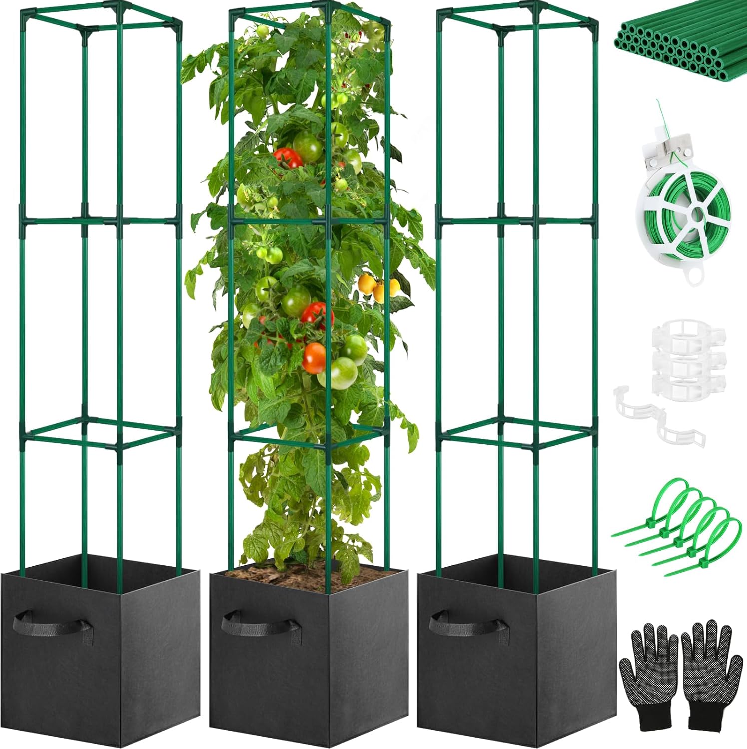 3 Pack 48 Inch Tomato Cages for Garden with 3Pcs 10-Gallon Tomato ...