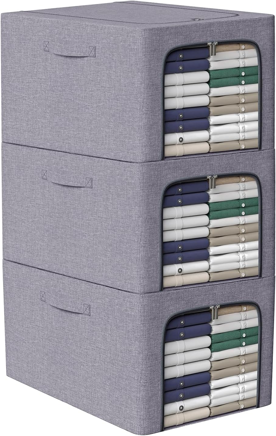 3 Pack 49L Stackable Clothes Storage Bins with Metal Frame Handles ...
