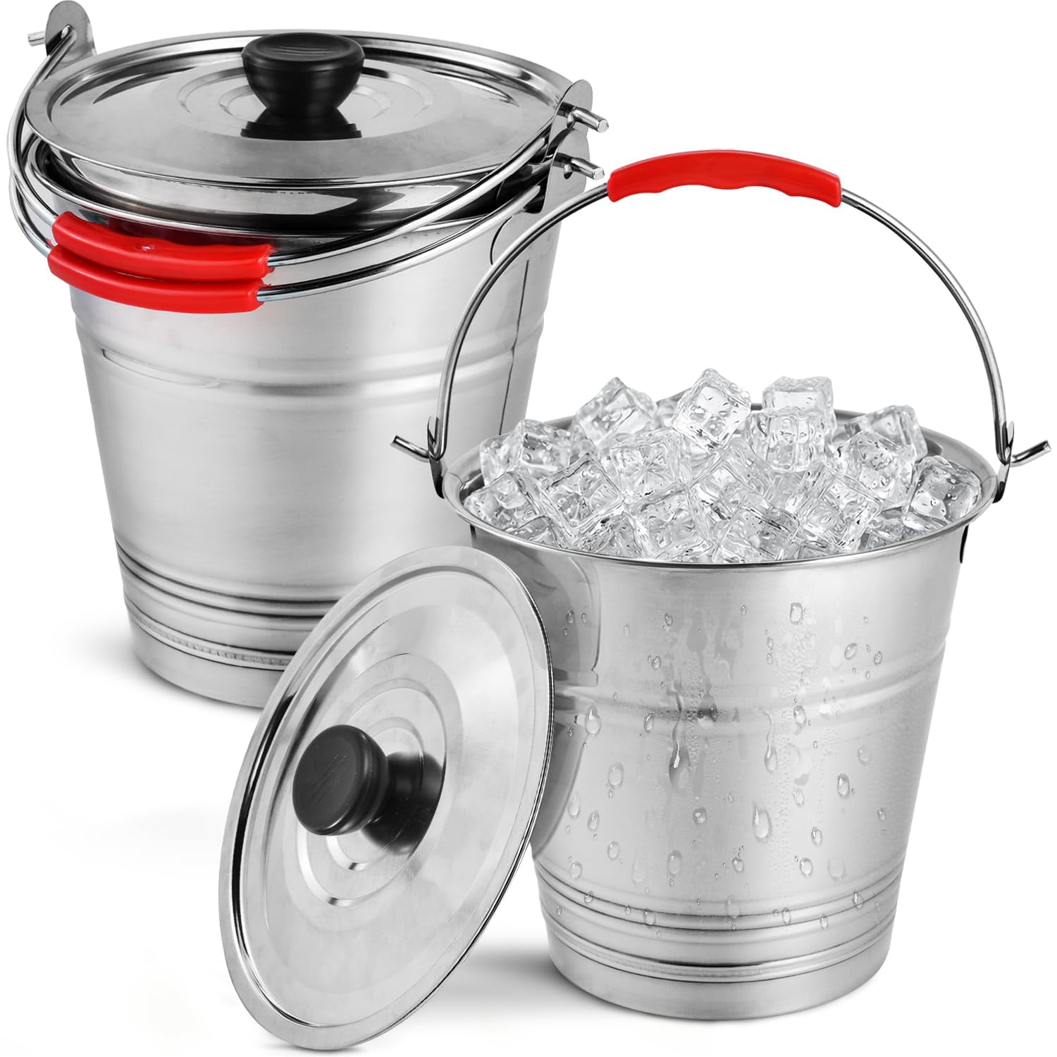 3 Pack 4L Stainless Steel Ice Buckets with Handle and Lid, Party and ...