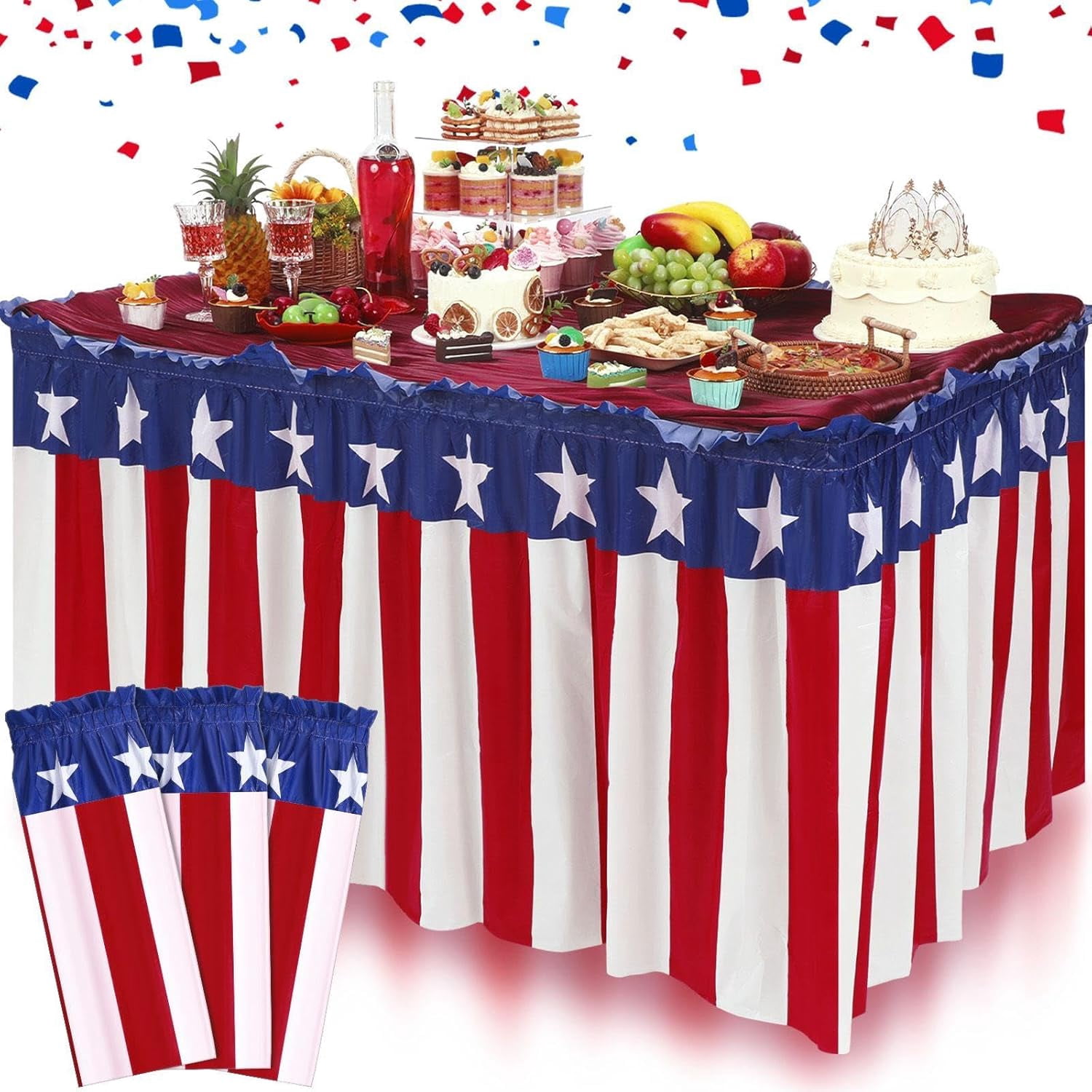 3 Pack 4th of July Plastic Table Skirts Decorations Red White and Blue ...