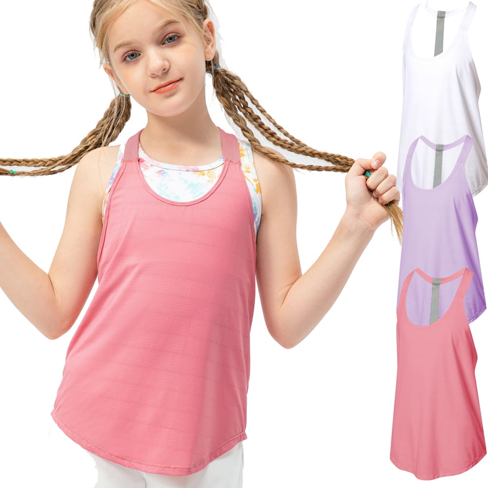 3 Pack 5-12T Girls Athletic Tank Tops Sleeveless Active Yoga Dance ...