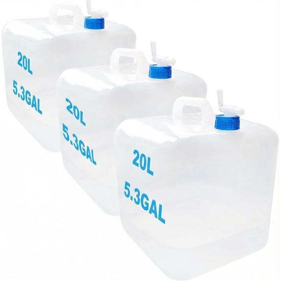 3-Pack 5.3 Gallon (20L) Collapsible Water Containers with Spigot - Food ...