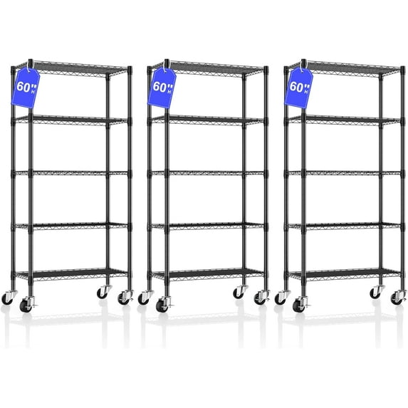 3 Pack 5 Tier Shelving Unit Wire Rack, Heavy Duty Adjustable Shelf ...
