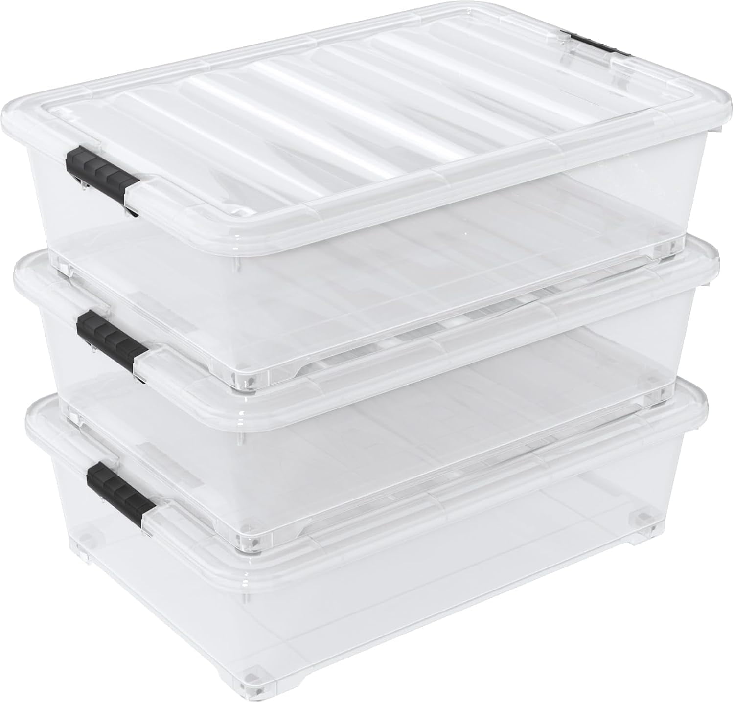 3-Pack 50 L Plastic Under Bed Storage with Wheels, Clear Under Bed ...
