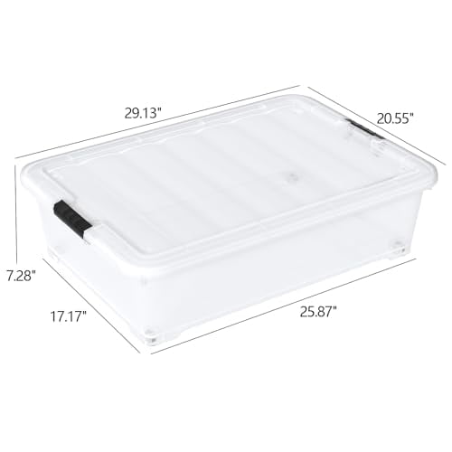 3-Pack 50 L Plastic Under Bed Storage with Wheels, Clear Under Bed ...