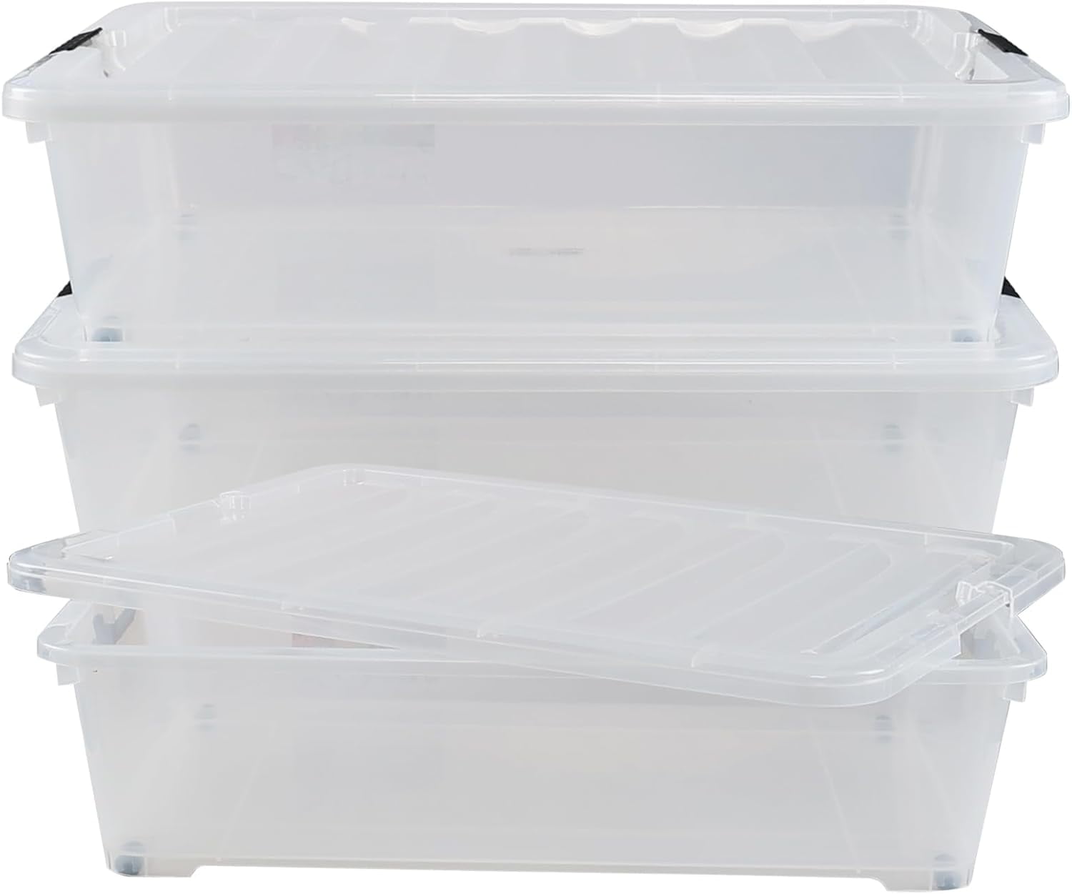 3 Pack 50 Liter Clear Large Underbed Boxes, Plastic Shallow Storage ...
