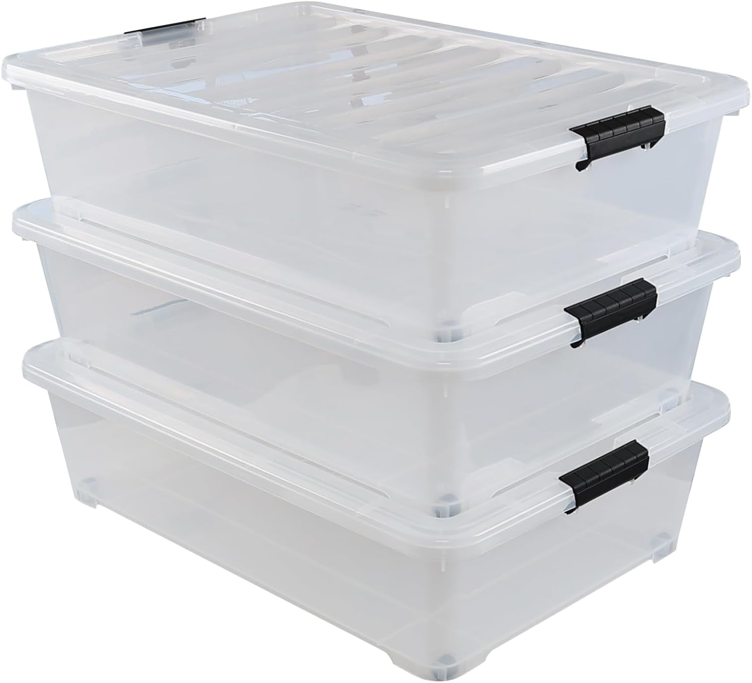 3 Pack 50 Liter Large Clear Underbed Boxes, Plastic Shallow Storage ...