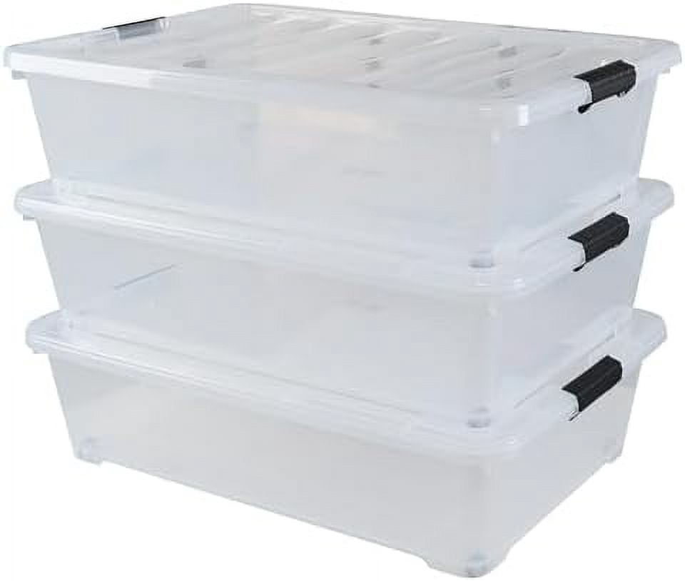 3-Pack 50 Quart Plastic Underbed Storage Container Box, Large Clear ...