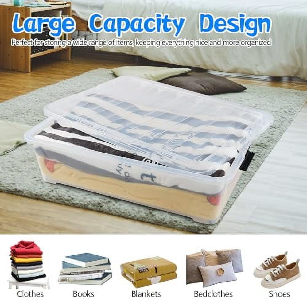 3-Pack 50 Quart Under Bed Plastic Storage Boxes, Large Clear Underbed ...