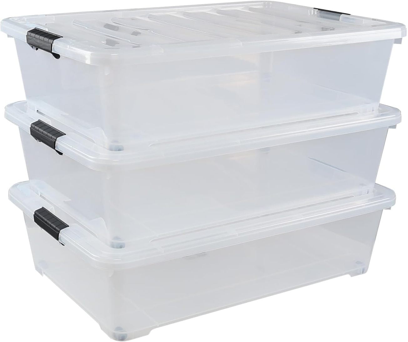 3-Pack 50 Quart Under Bed Plastic Storage Boxes, Large Clear Underbed ...
