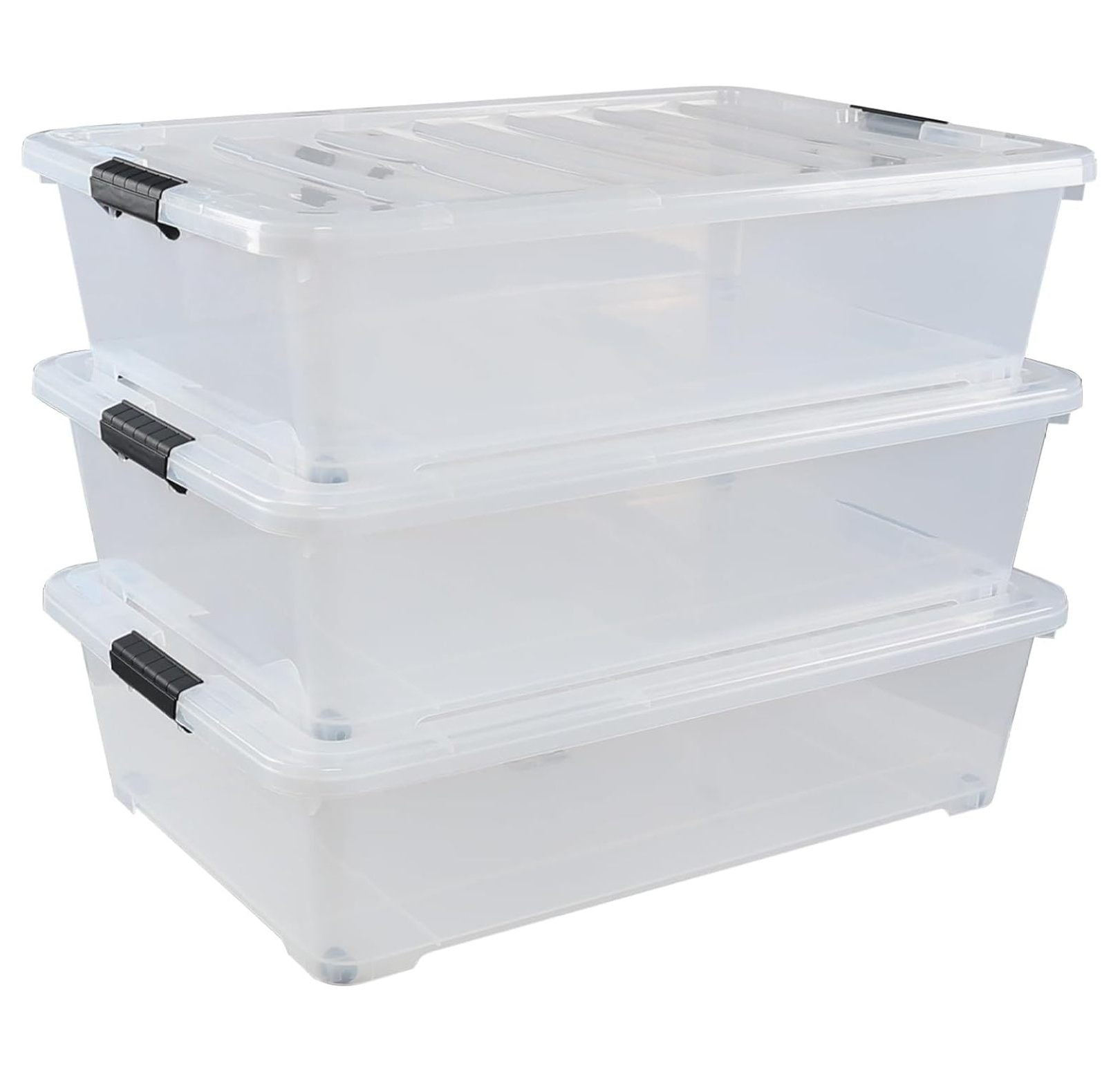 3-Pack 50 Quart Under Bed Plastic Storage Boxes, Large Clear Underbed ...