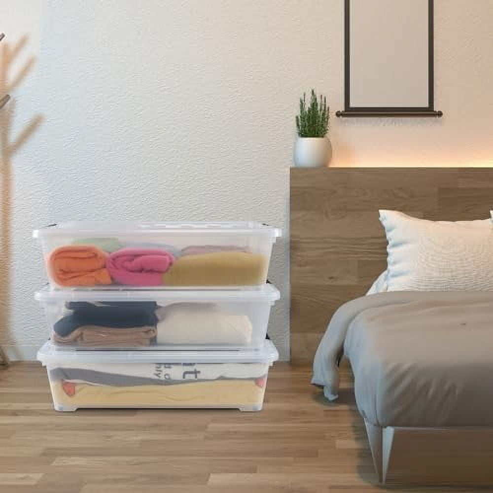 3-Pack 50 Quart Under Bed Plastic Storage Boxes, Large Clear Underbed ...