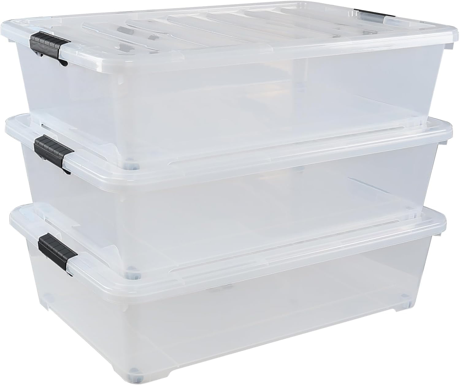3-Pack 50 Quart Under Bed Plastic Storage Boxes, Large Clear Underbed Storage Container Bins ...