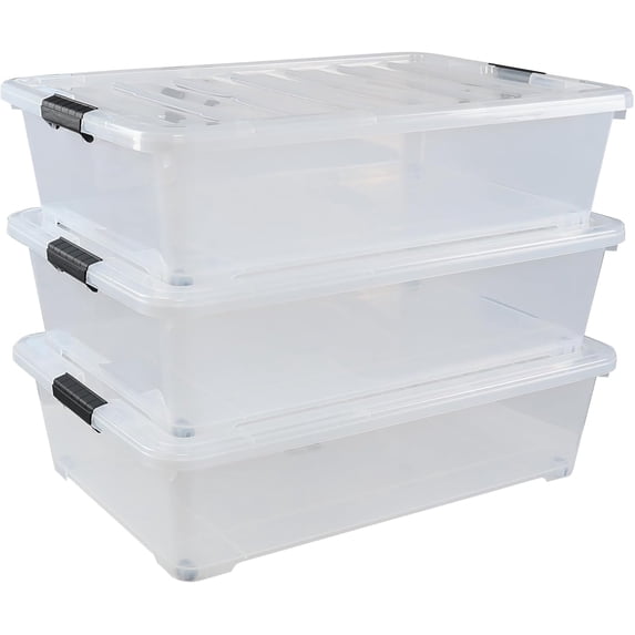 3-Pack 50 Quart Under Bed Plastic Storage Boxes, Large Clear Underbed ...