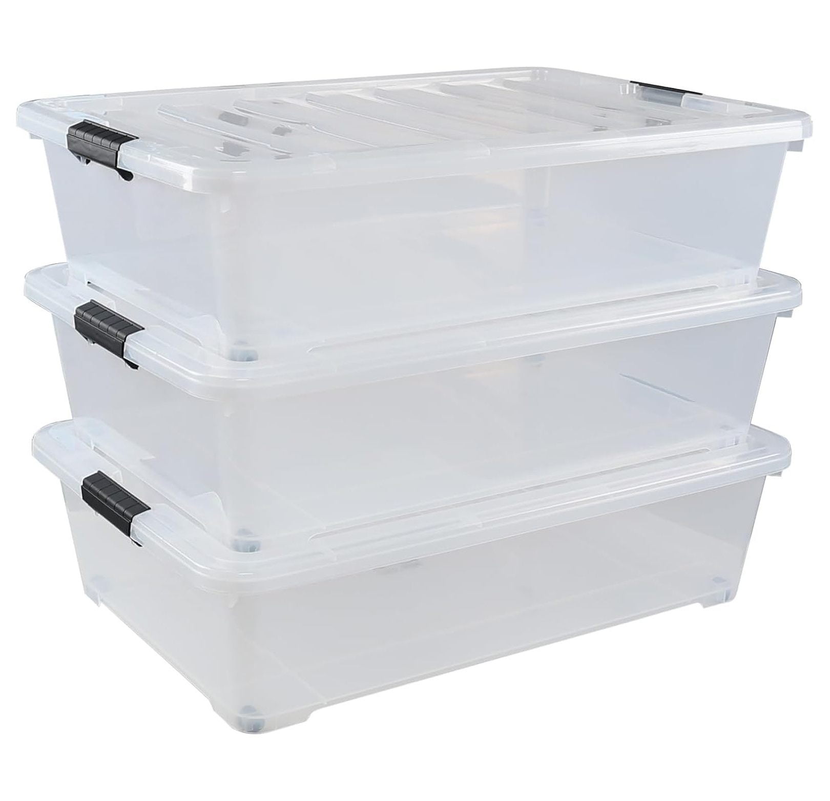 3-Pack 50 Quart Under Bed Plastic Storage Boxes, Large Clear Underbed ...