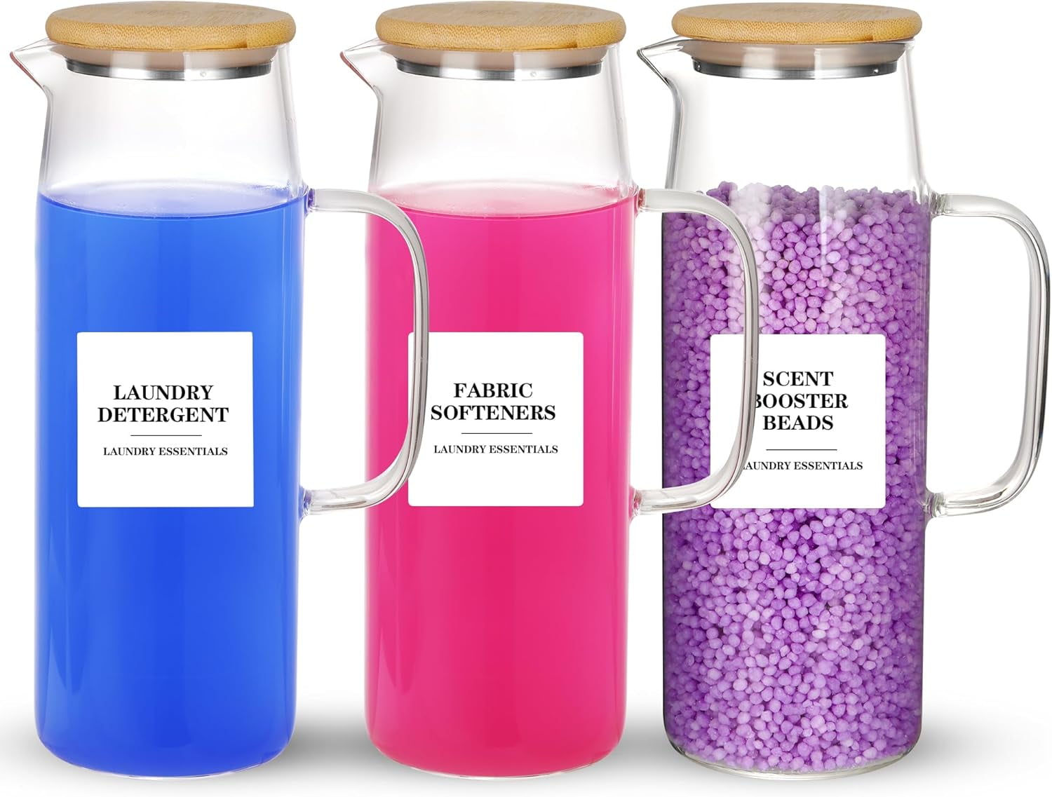 3 Pack 50 oz Laundry Detergent Dispenser Set with Bamboo Lids and ...