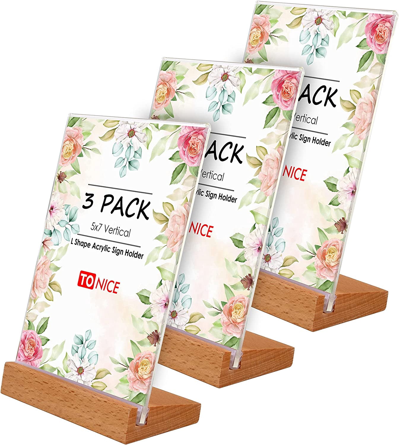 ® 3 Pack 5x7 Acrylic Sign Holder Slant Back Design L Shape Clear ...