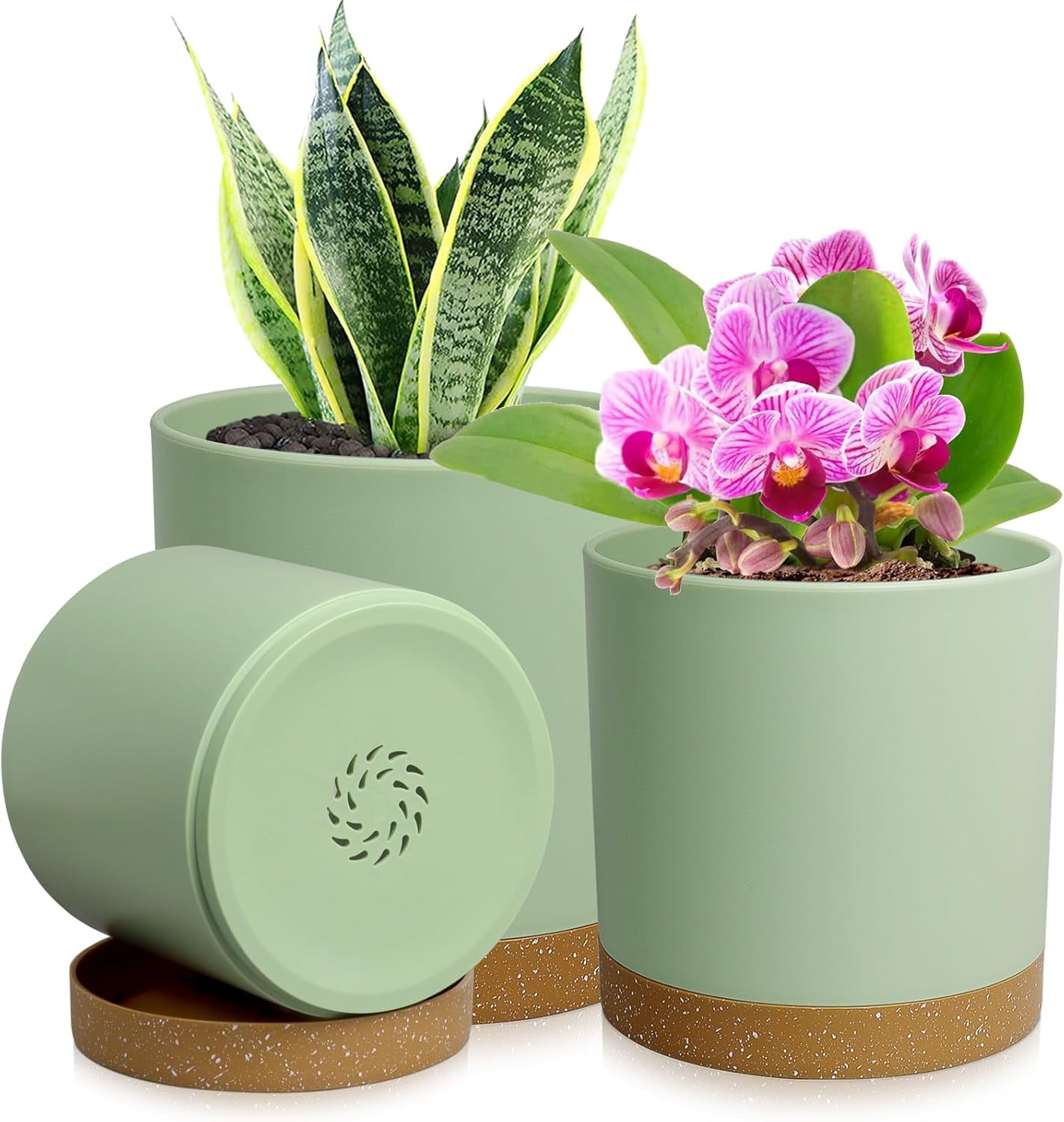 3 Pack 6/5/4 inch Cylindrical Flower Pots, Modern Small Round Plastic ...